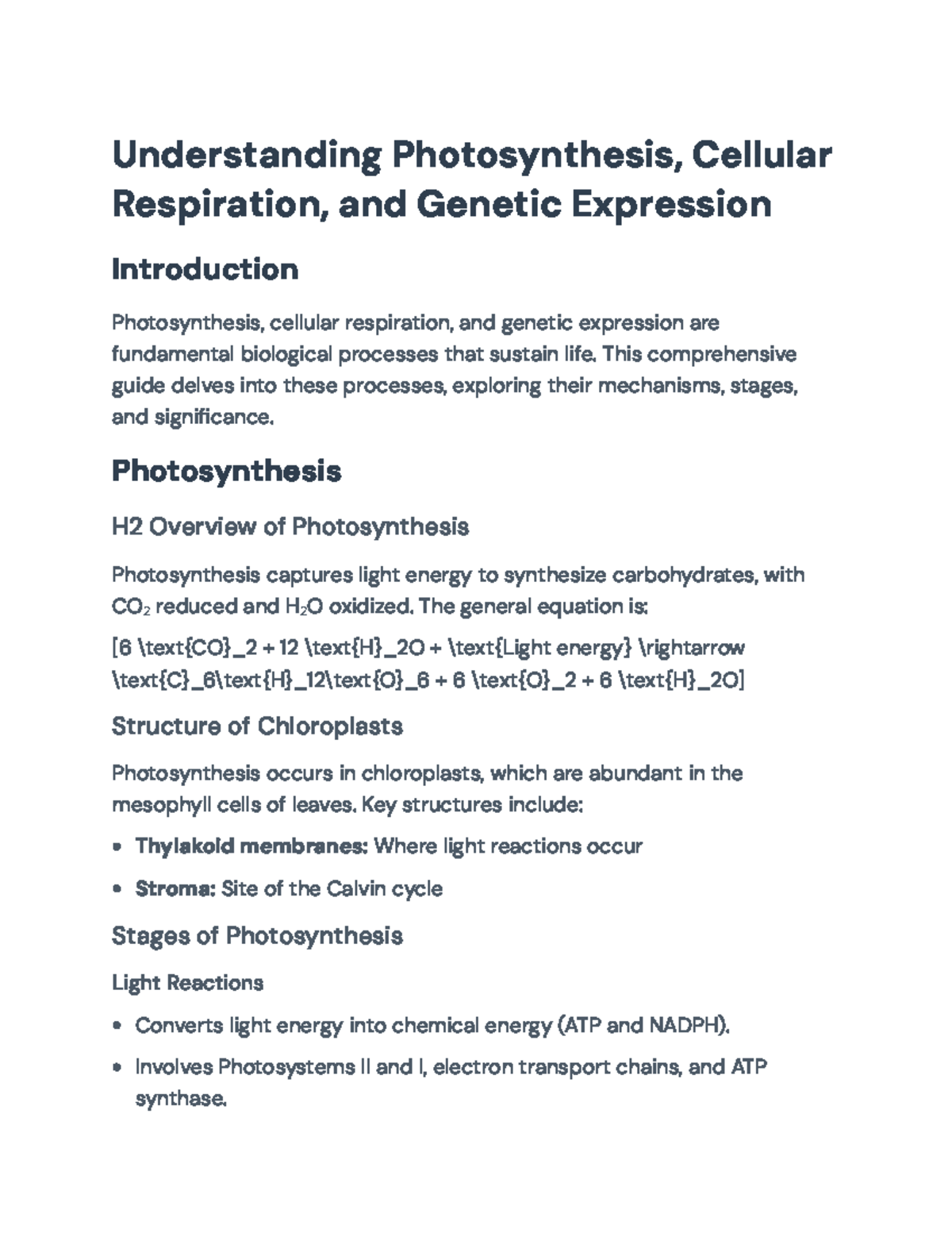 Comprehensive Study Guide on Photosynthesis, Respiration & Gene Express ...