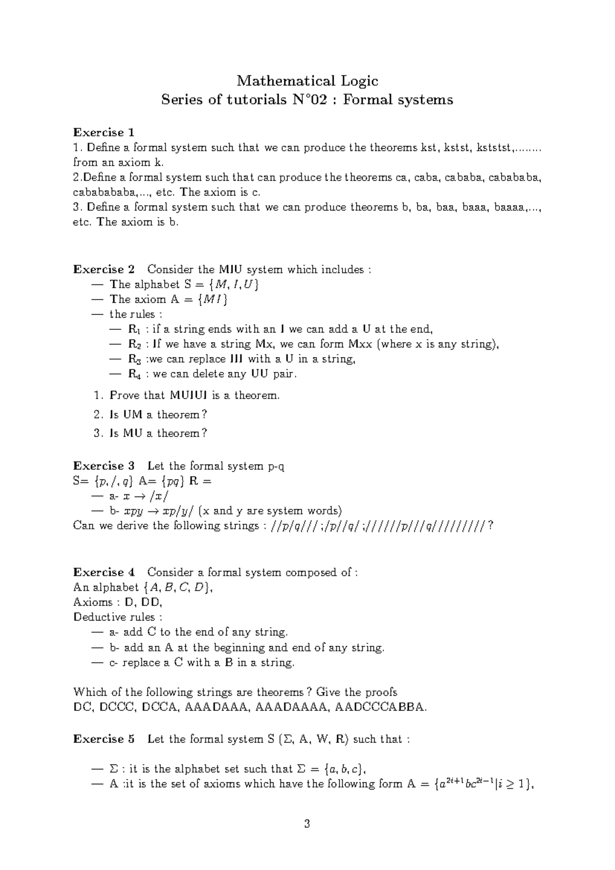 Mathematical Logic TD-2: Formal Systems Exercises and Solutions - Studocu