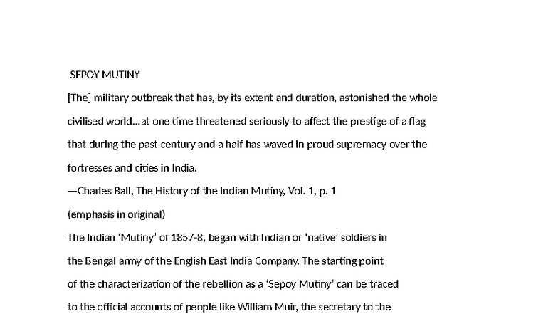 SEPOY MUTINY: Analyzing the 1857 Rebellion in India - Studocu
