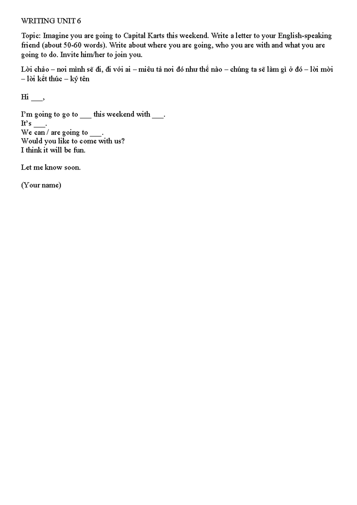 Writing Unit 6 K6 - Letter to a Friend Invitation - Studocu