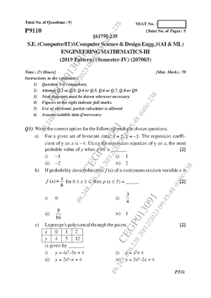 Nov Dec 2022 - question paper of M3 SPPU - Q1) Write the correct option for the following ...