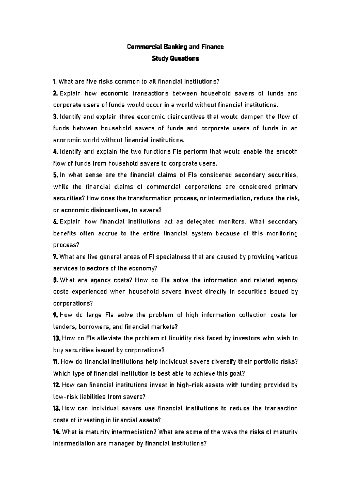 BFI Commercial Banking and Finance Study Questions & Overview - Studocu
