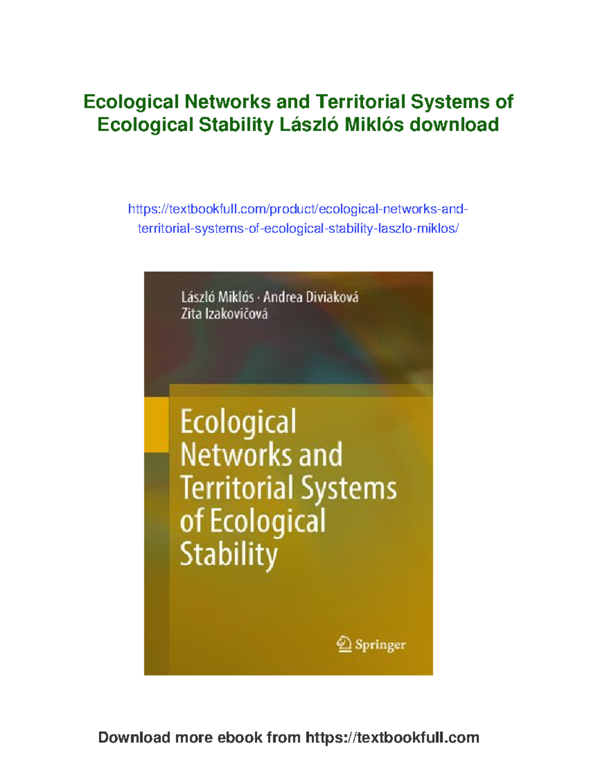 Ecological Networks and Territorial Systems of Ecological Stability ...