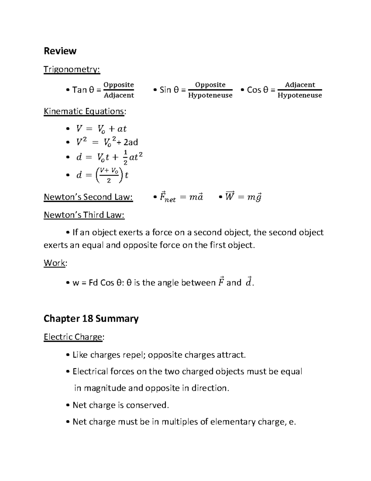 Physics 101 Lecture Notes: Electric Charge, Fields & Capacitors - Studocu