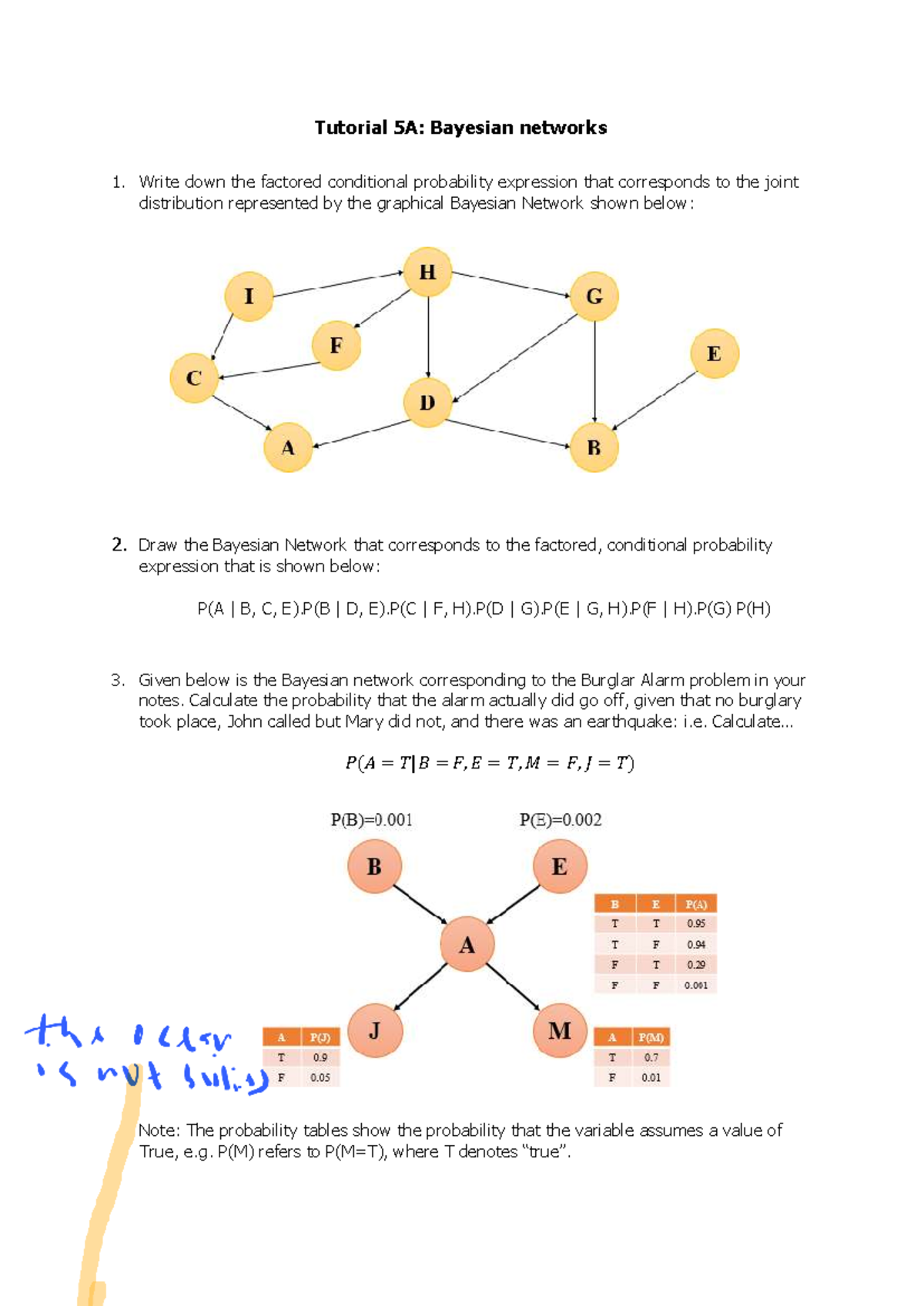 Tutorial 5A: Bayesian Networks and Conditional Probabilities - Studocu