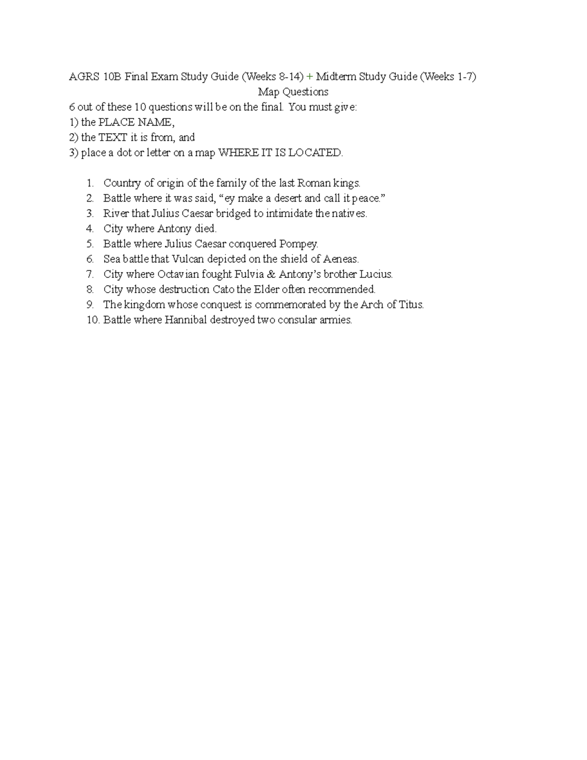 AGRS 10B Final Exam Study Guide: Key Concepts and Map Questions - Studocu