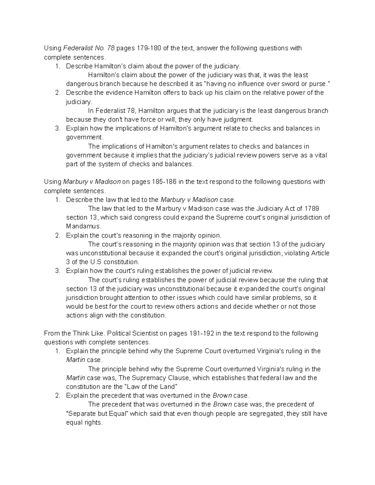 AP Government and Politics FRQs: Federalist No. 78 & Judicial Review ...