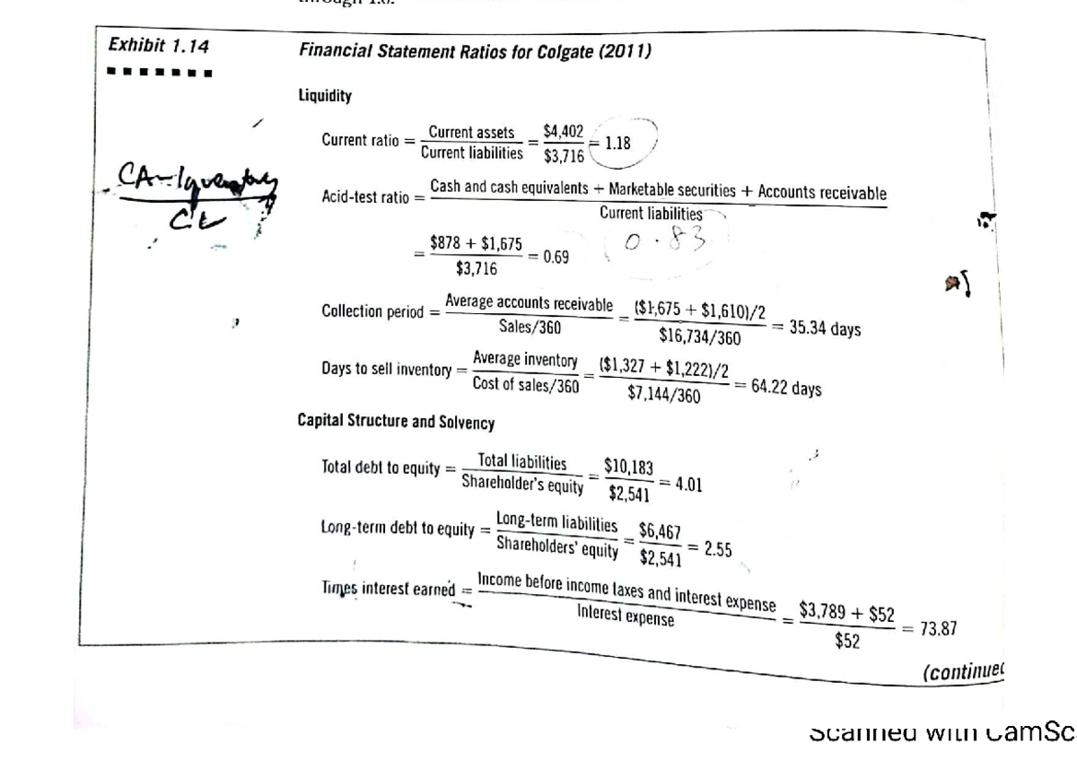 Exhibit 1.14 Financial statement ratios for Colgate (2011) analysis ...