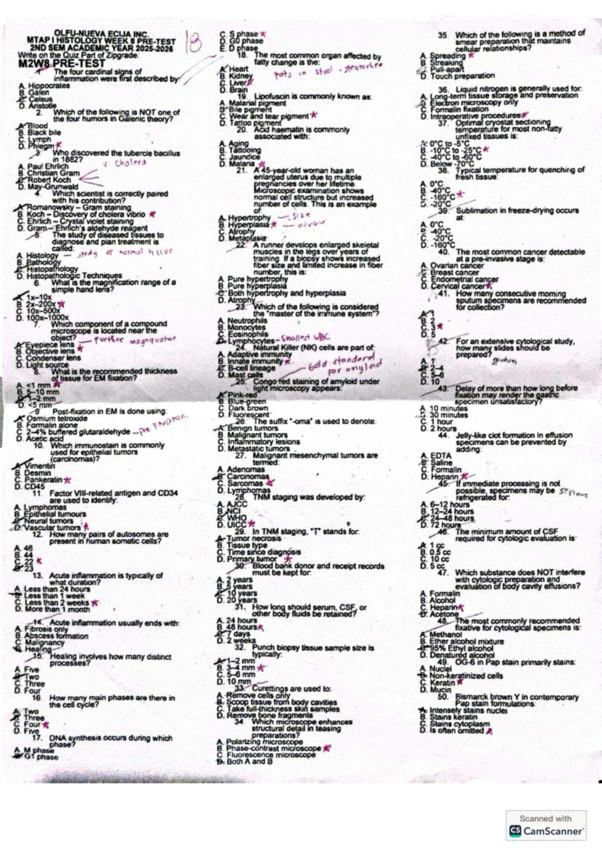 OLFULNUEVA ECLIA INC MTAP I Histology Week 8 Pre-Test - Studocu