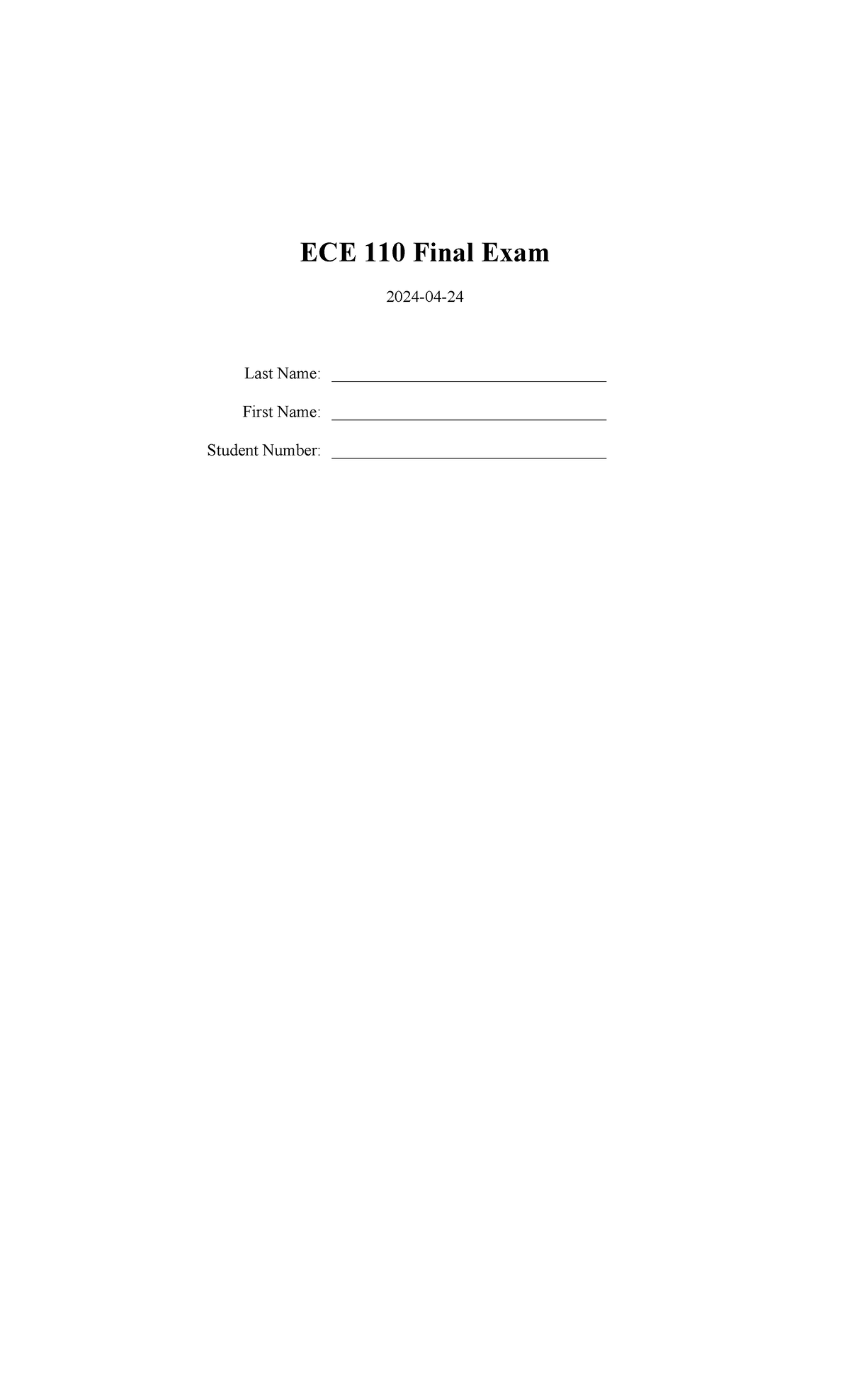 ECE 110 Final Exam Review: Electrical Fundamentals Past Exams - Studocu