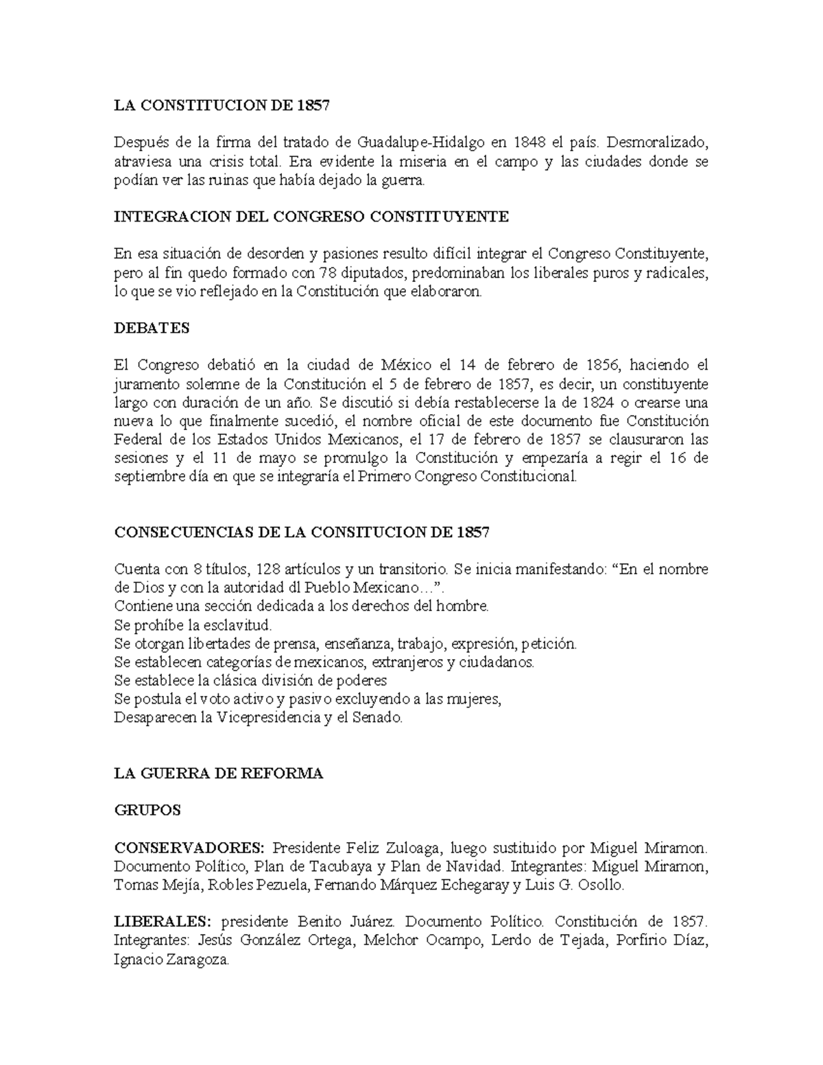 La constituciona - LA CONSTITUCION DE 1857 Después de la firma del ...