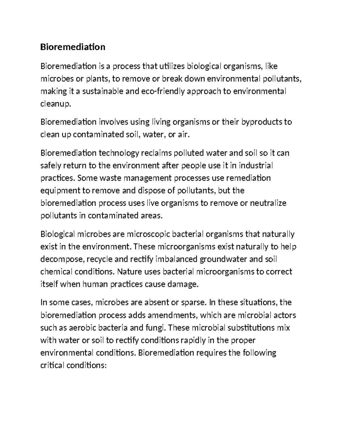 Bioremediation Project Overview: Techniques & Applications - Studocu