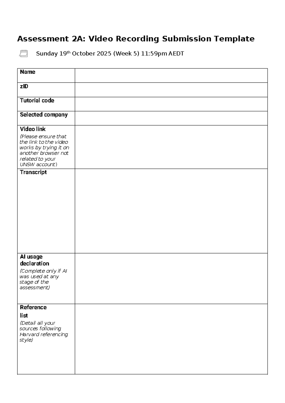 [COMM 1180] Assessment 2a Submission Template - Assessment 2A: Video ...