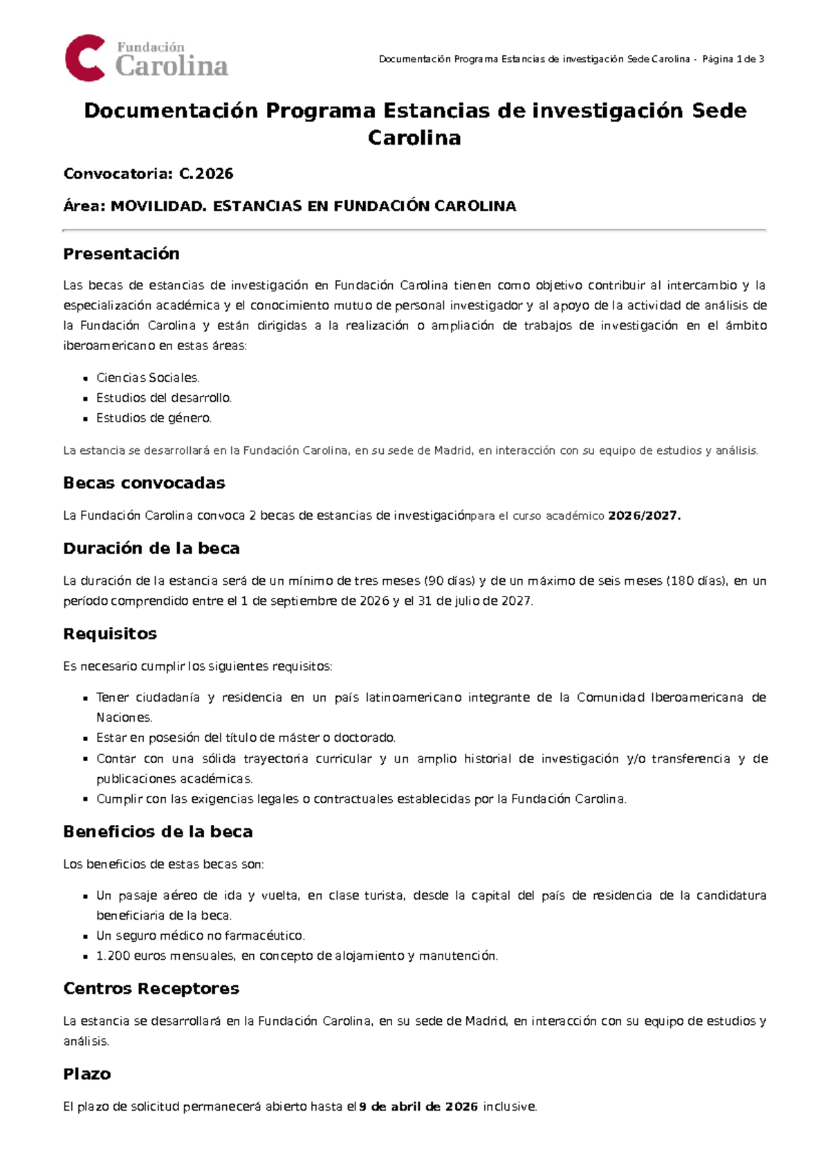Convocatoria C.2026: Becas de Estancias de Investigación en Fundación ...