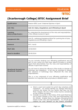 BTEC Level 3 Unit 4 Sports Leadership: Learning Aim C Assignment - Studocu