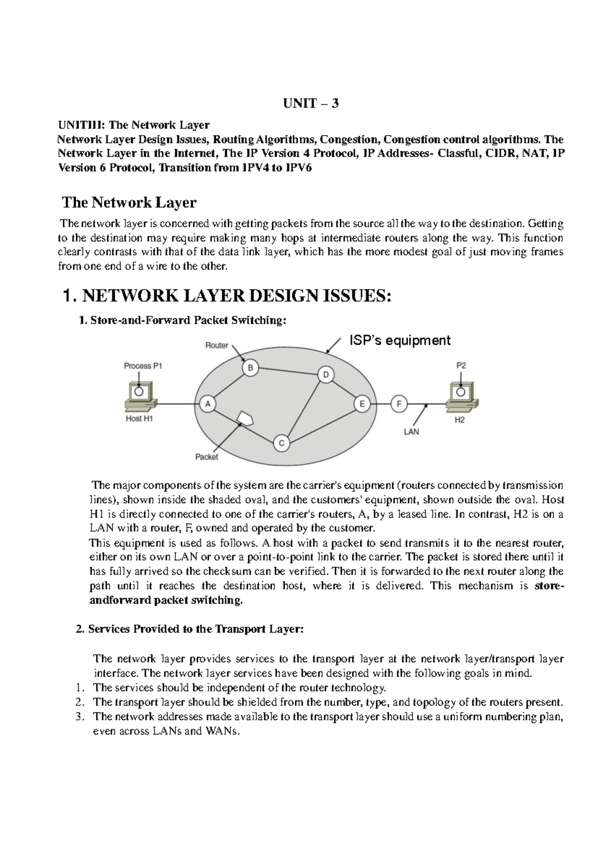 CN UNIT-3: Network Layer Design, Routing, and Congestion Control Notes ...