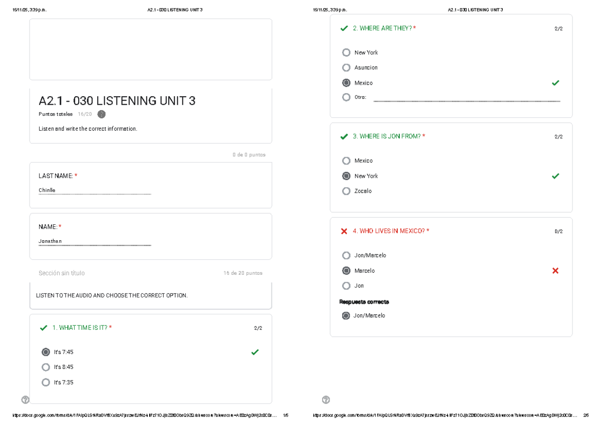 A2.1 030 Listening Unit 3: Audio Comprehension Exercises - Studocu