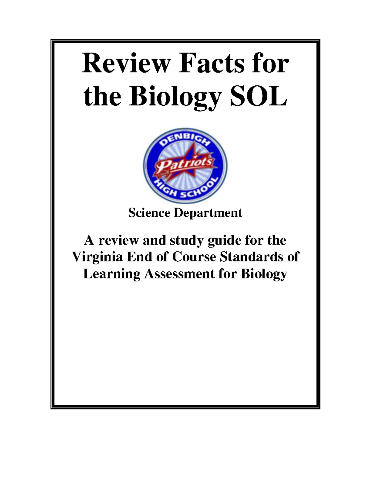 Biology SOL Review Guide: Key Concepts and Practice Questions - Studocu