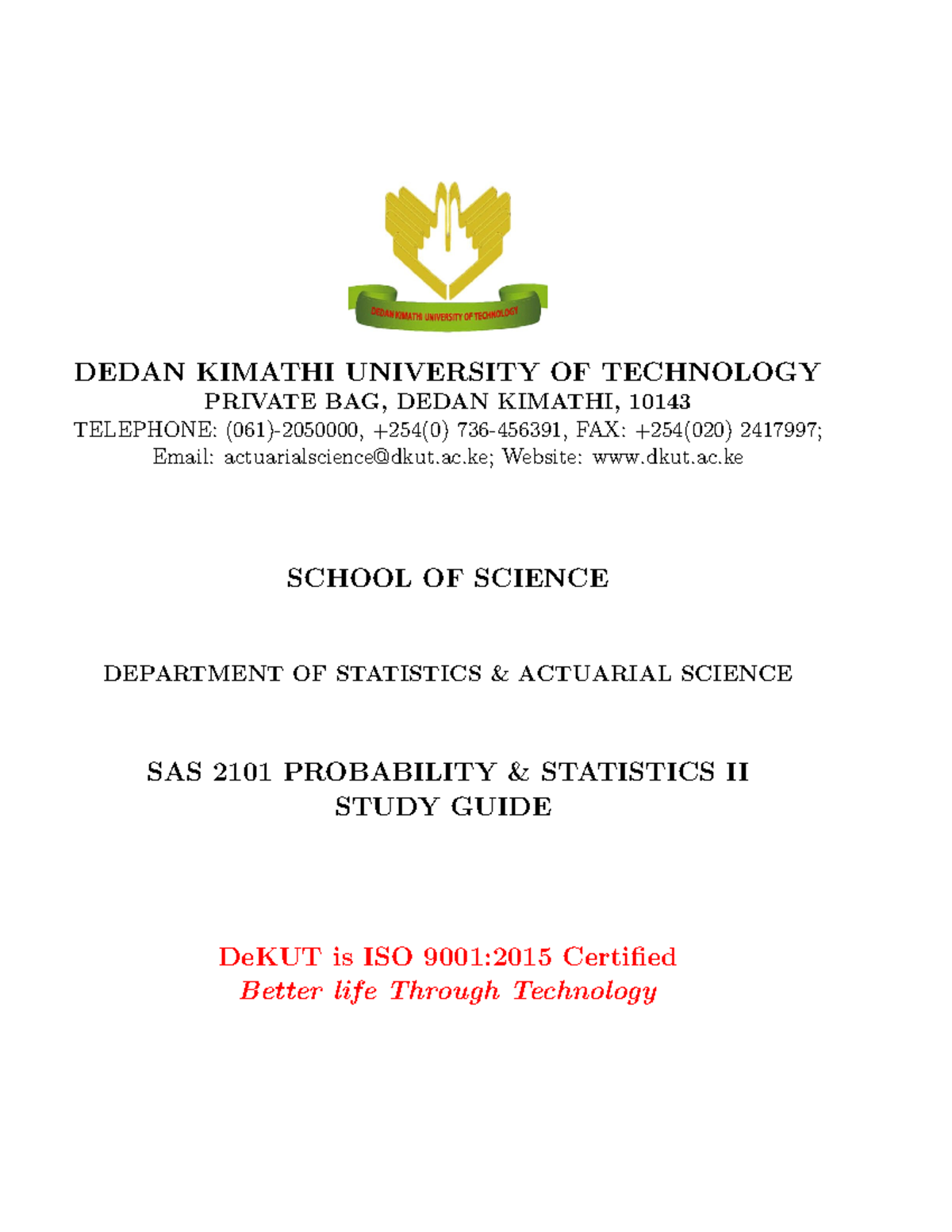 SAS 2101 Study Guide: Key Concepts in Probability & Statistics II - Studocu