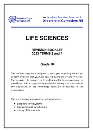 Life Sciences Grade 10 Revision material Term 2 2023 - LIFE SCIENCES ...