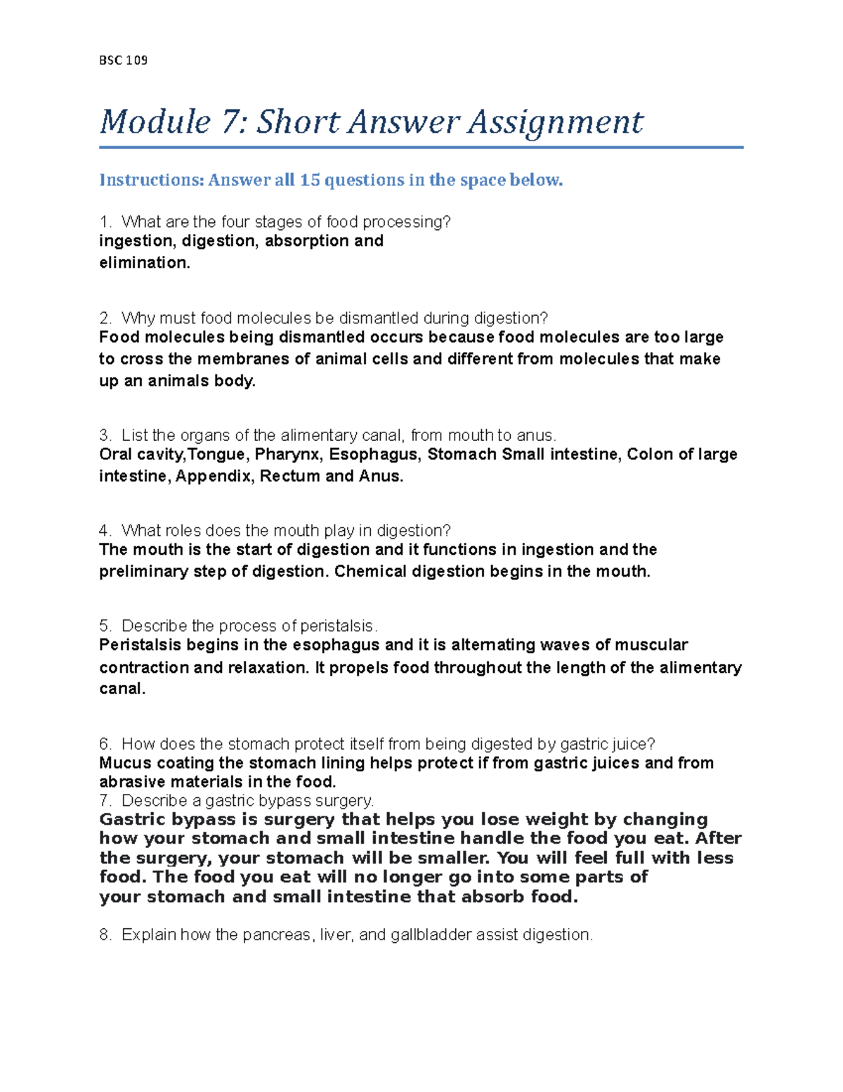 BSC 109 Module 7 Short Answer Assignment Responses - Studocu
