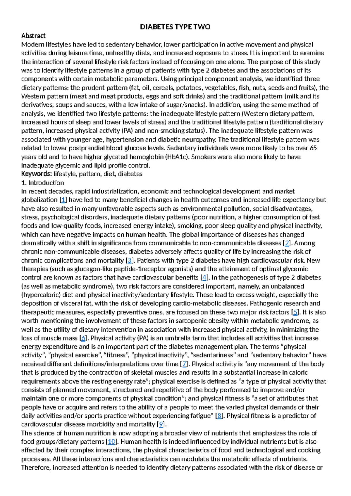 Lifestyle Patterns and Metabolic Parameters in Type 2 Diabetes (DIAB ...
