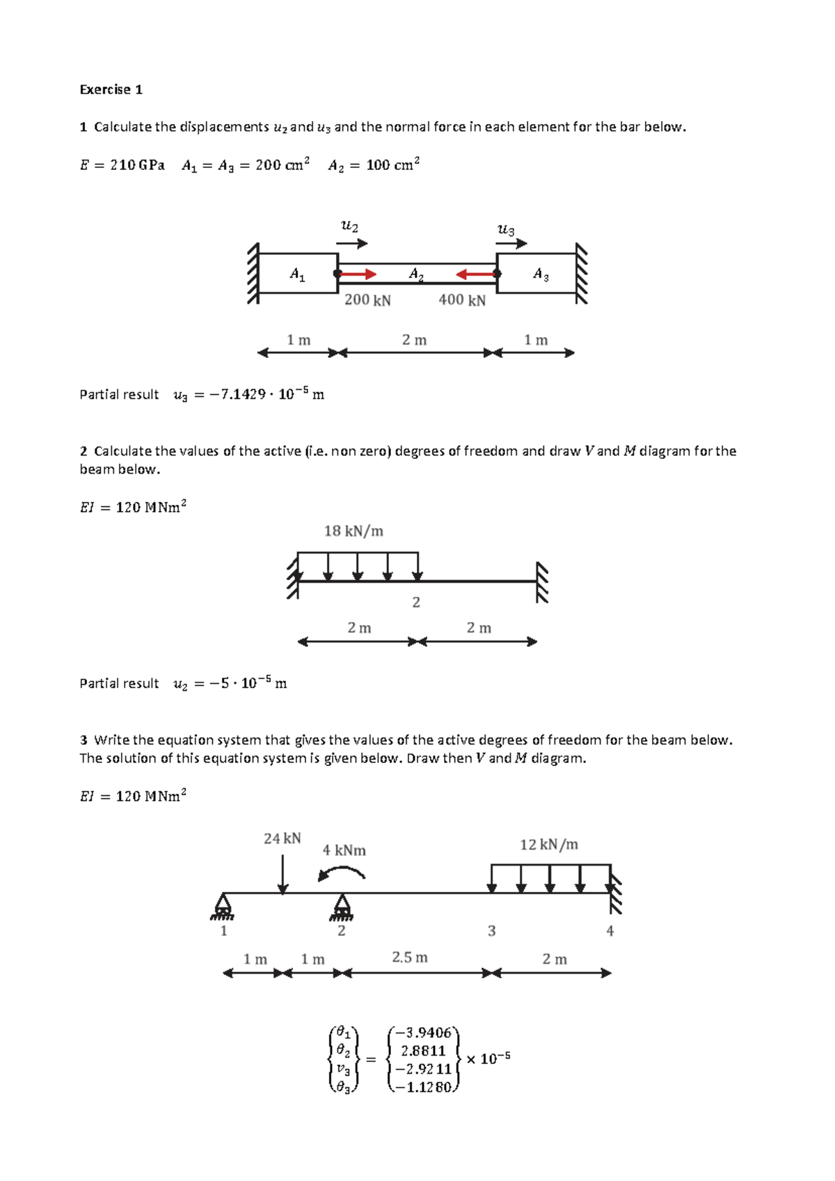 Exercise 1: Displacement and Force Calculations for Beam Analysis - Studocu