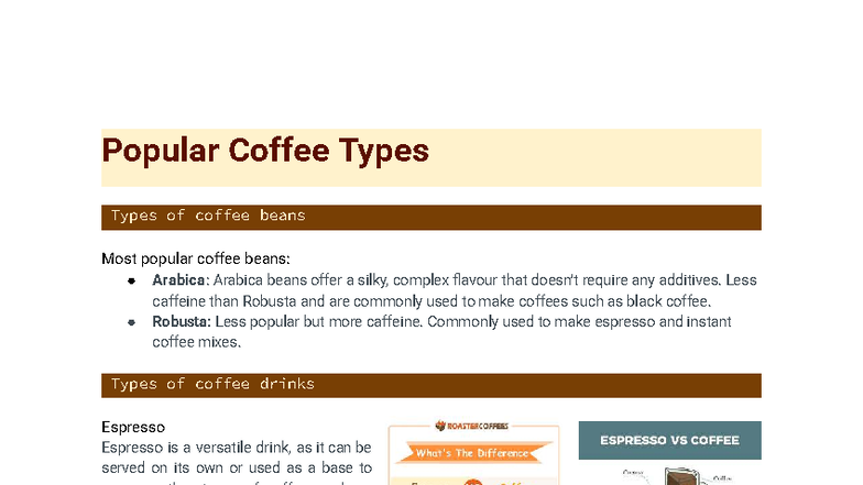 Barista Coffee Making Notes: Types & Brewing Methods Explained - Studocu