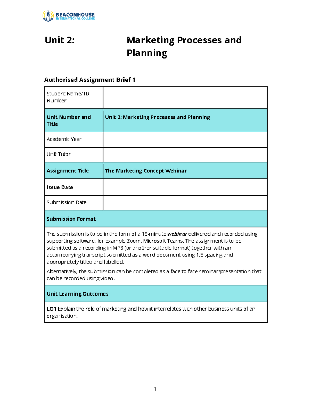 Unit 2 Marketing Processes & Planning: Assignment Briefs Overview - Studocu