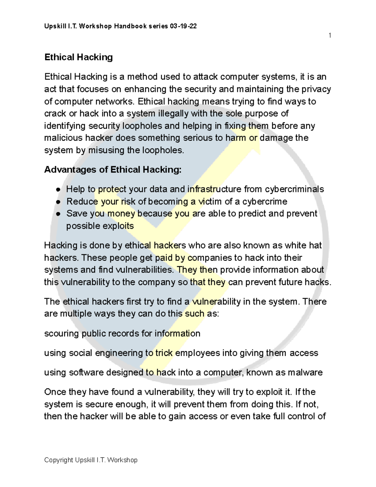 Ethica Hacking Handouts 3.19.22 Part 2 - 1 Ethical Hacking Ethical ...