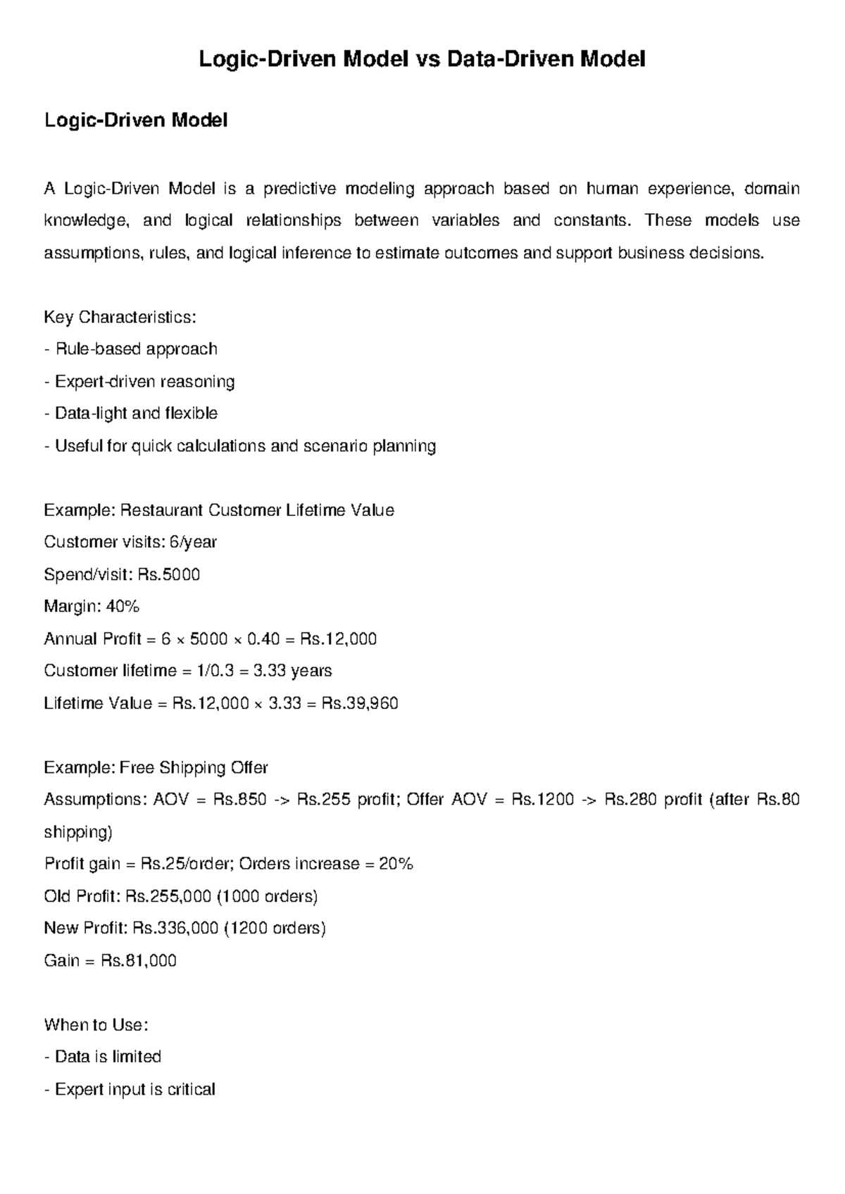 Logic vs Data Driven Models: A Comparative Study (Course Code: MDM101 ...