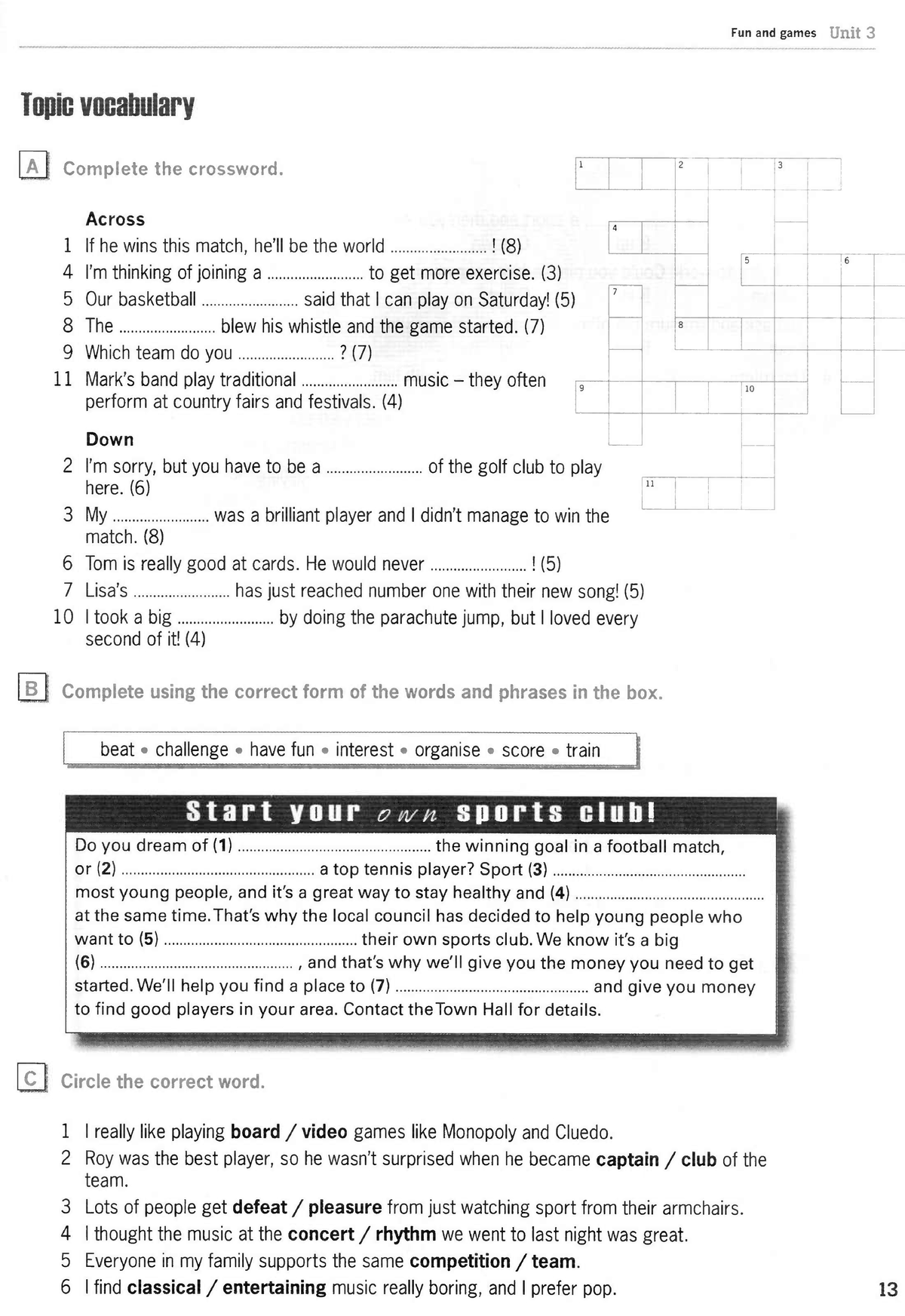 UNIT 3 - FUN AND GAMES Homework Vocabulary Exercises - Studocu