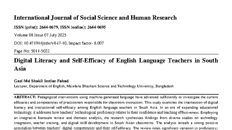 Digital Literacy and English Language Teaching in South Asia: IJSSHR ...