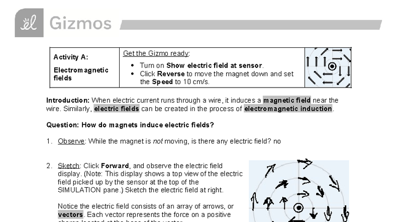 Electromagnetic Induction Gizmo: Activities A, B, and C Analysis - Studocu