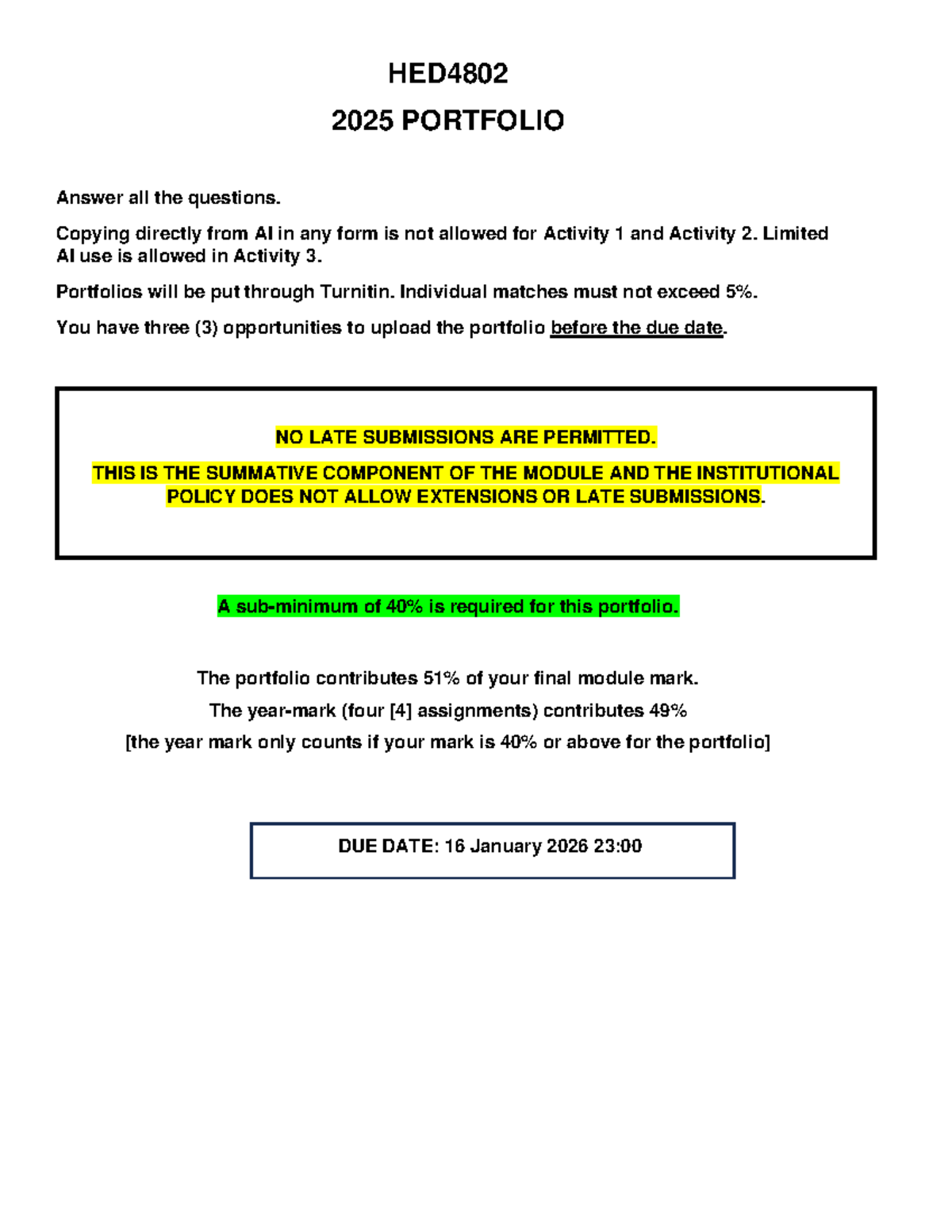 HED4802 2025 Portfolio: Activities 1 & 2 Guidelines and Requirements ...