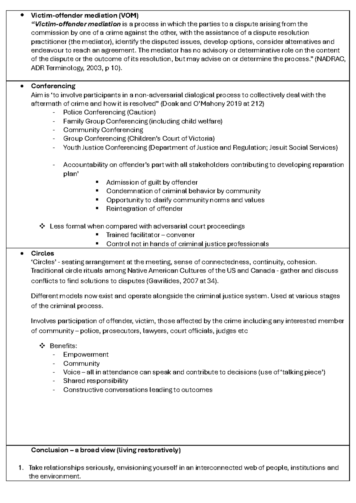 Week 7 - Types of Restorative Justice (RJ) Mediation Techniques - Studocu