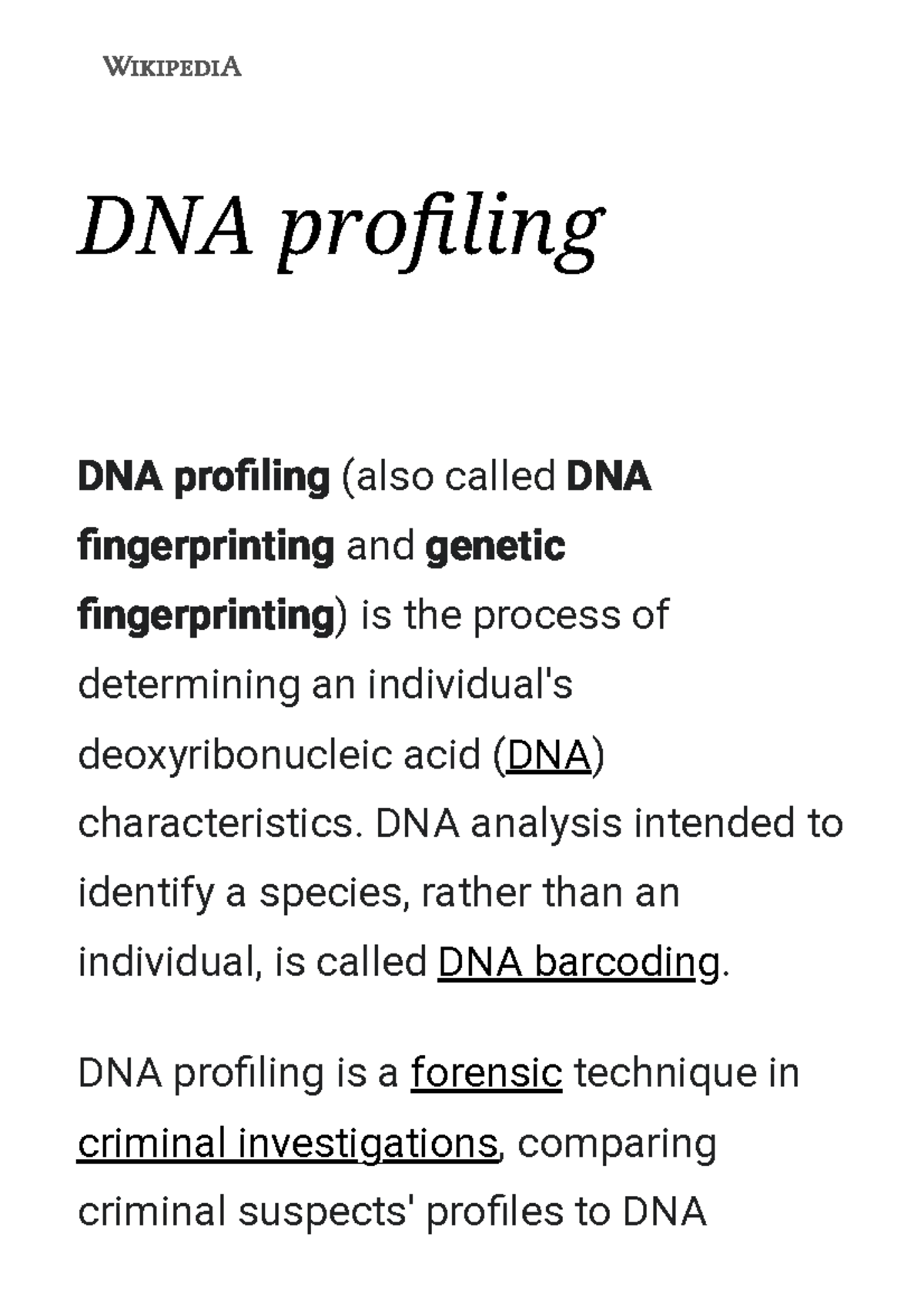 DNA profiling - Wikipedia - DNA profiling DNA profiling (also called ...