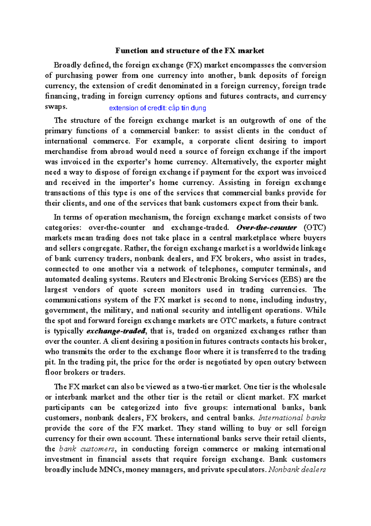 Reading- Function and structure of the FX market - Function and ...