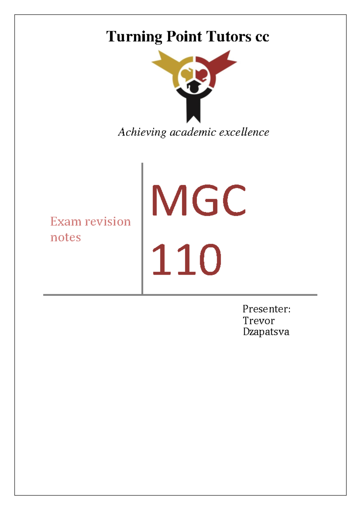 MGC110 Exam Preparation Course Notes - Exam revision notes MGC 110 ...