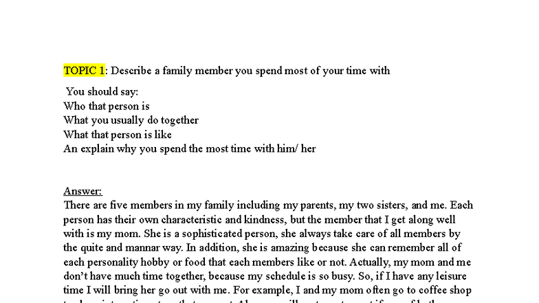 Practice Writing: Family Member Description Essay - Studocu