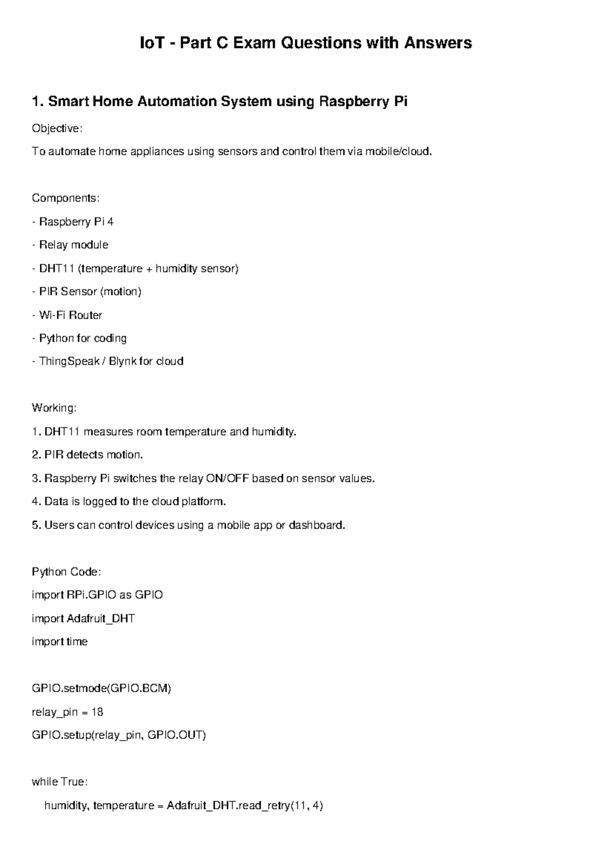 IoT - Test 2 Part C Answers: Smart Systems Using Raspberry Pi & Arduino ...
