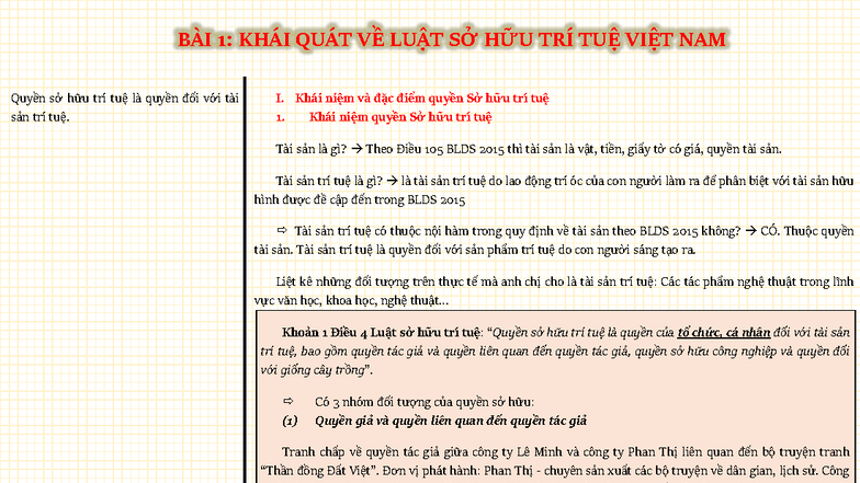 BÀI 1: KHÁI QUÁT VỀ LUẬT SỞ HỮU TRÍ TUỆ VIỆT NAM - Studocu