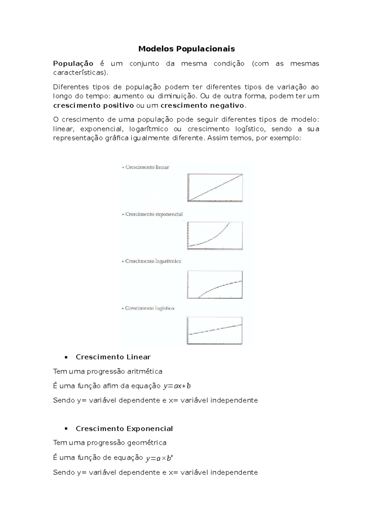 Modelos Populacionais: Crescimento Linear e Exponencial - Studocu