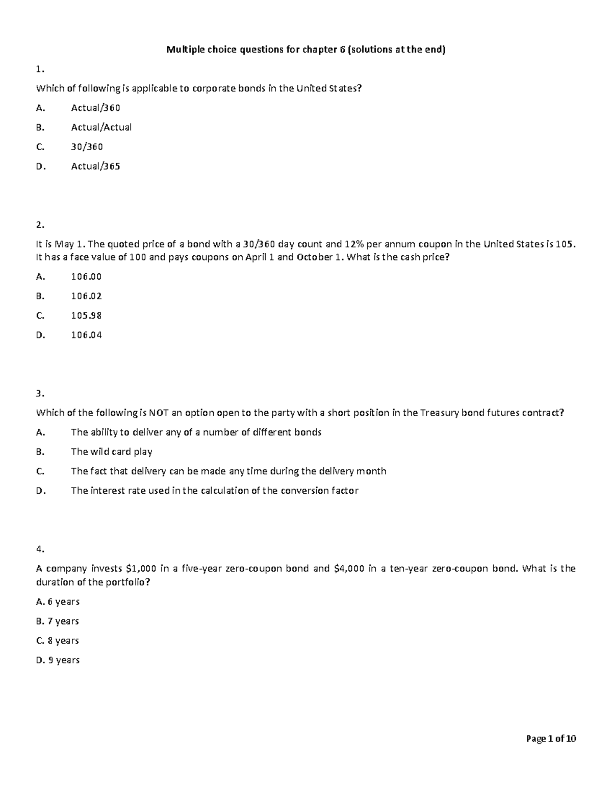 Multiple Choice Questions for Chapter 6 (Solutions Included) - Studocu