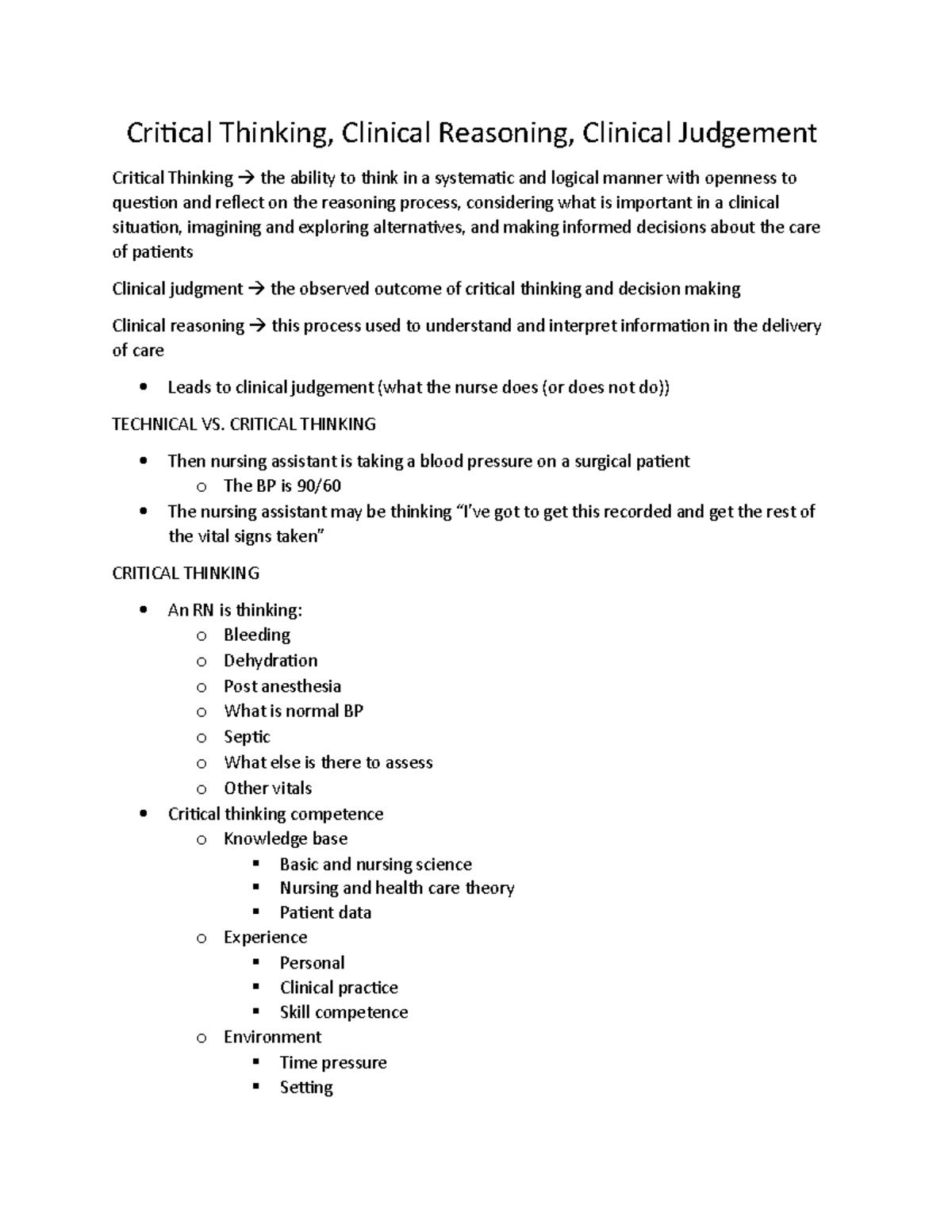 Critical Thinking & Clinical Reasoning in Nursing Practice: Key ...