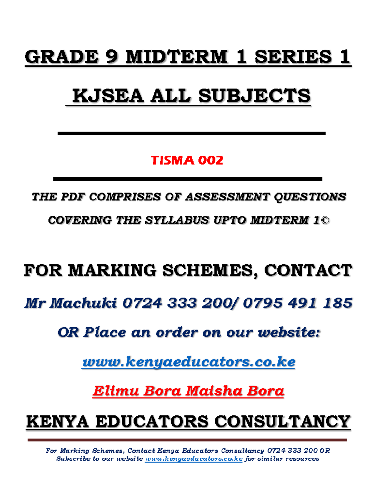 Grade 9 KJSEA Midterm 1 2025 Exam Papers & Assessment Questions - Studocu