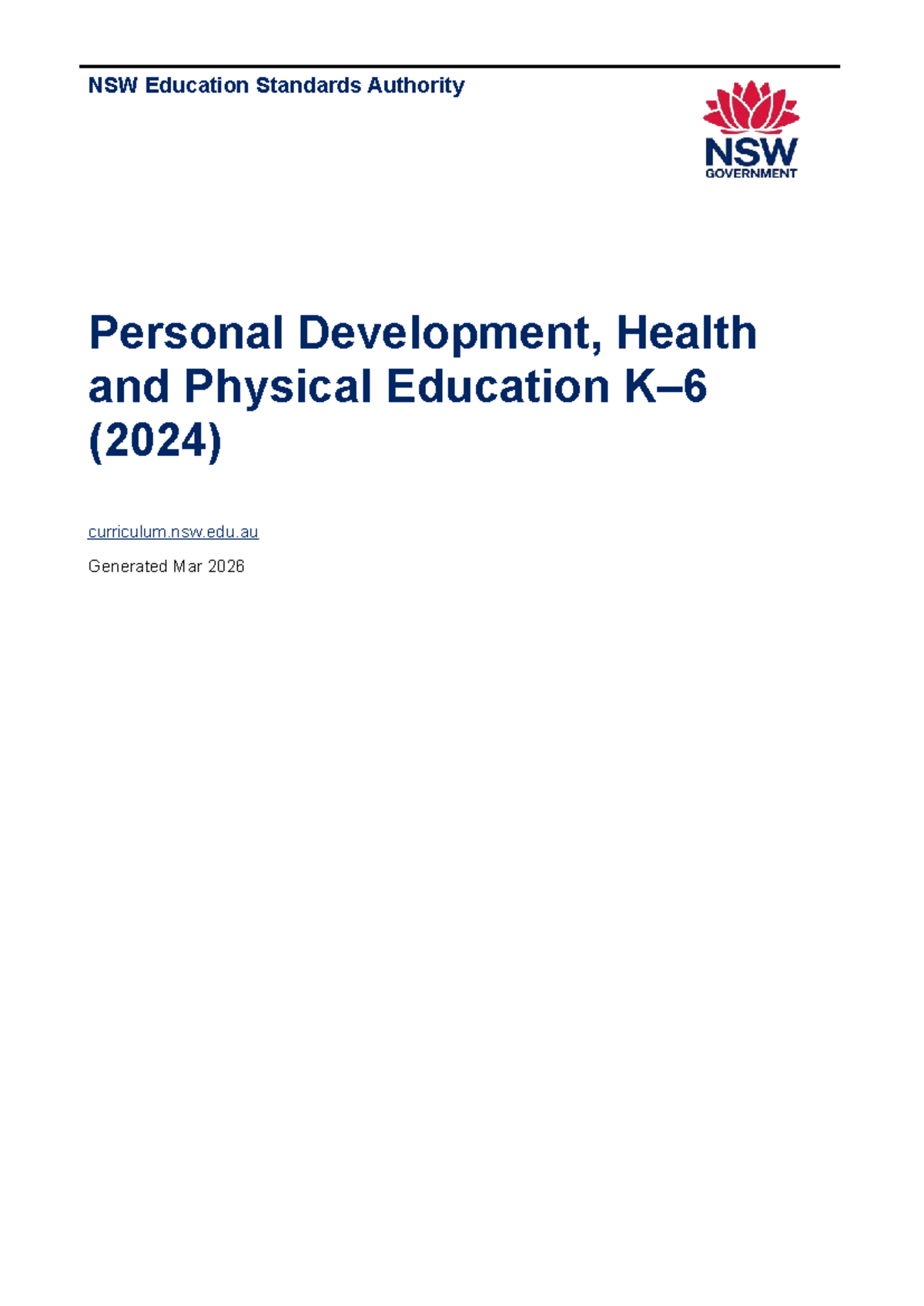 NESA PDHPE K-6 Curriculum Overview (2024) for ES1, S1, S2, S3 - Studocu