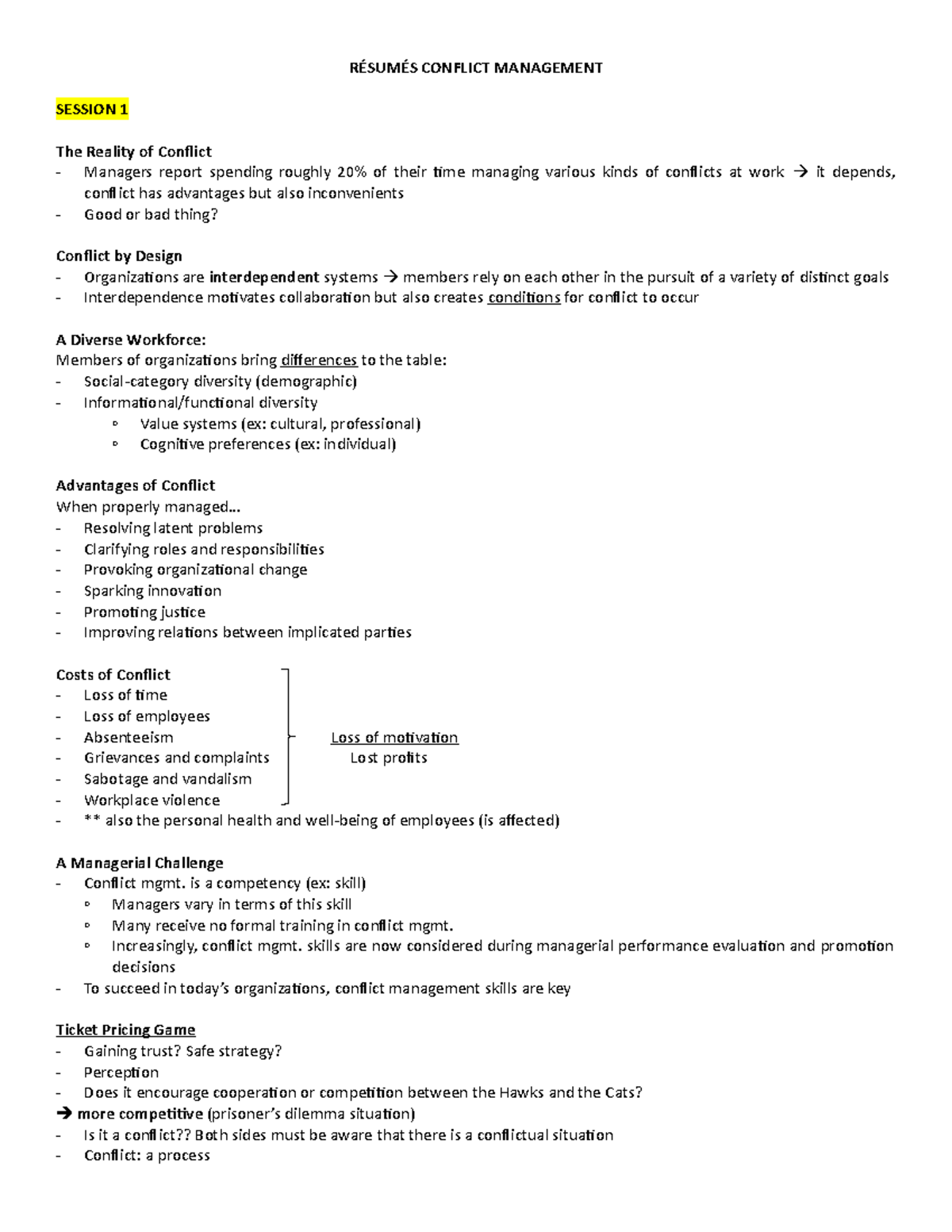 Résumé: Conflict Management - HEC Course Insights and Analysis - Studocu