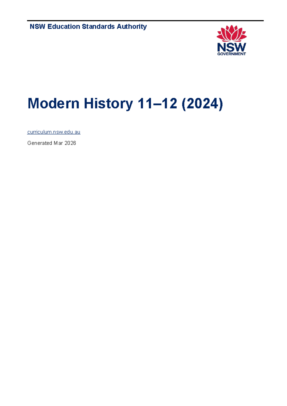 NESA Modern History Syllabus Overview (2024) for Year 11 & 12 - Studocu