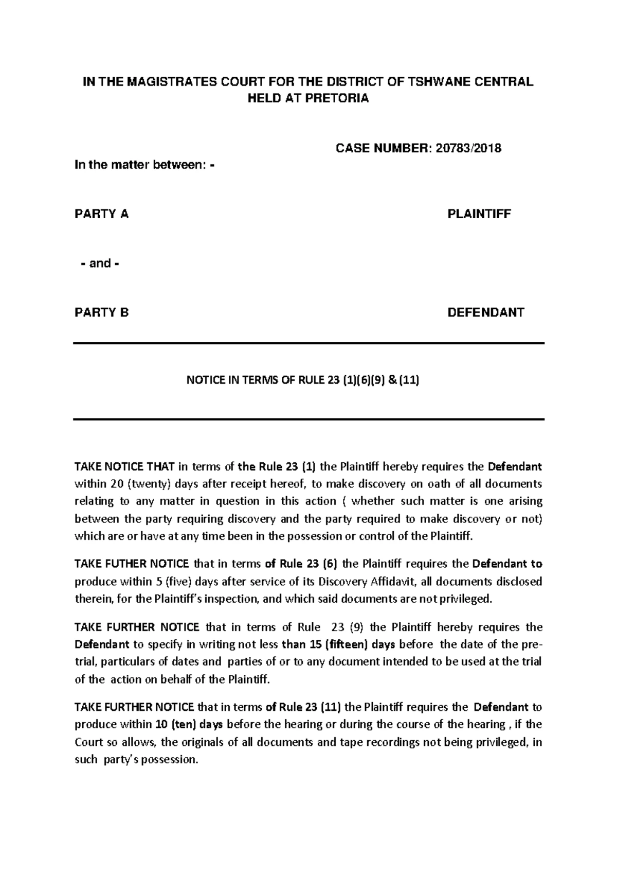 Notice of Motion for Court Order in Case No: 3137/22 - Studocu